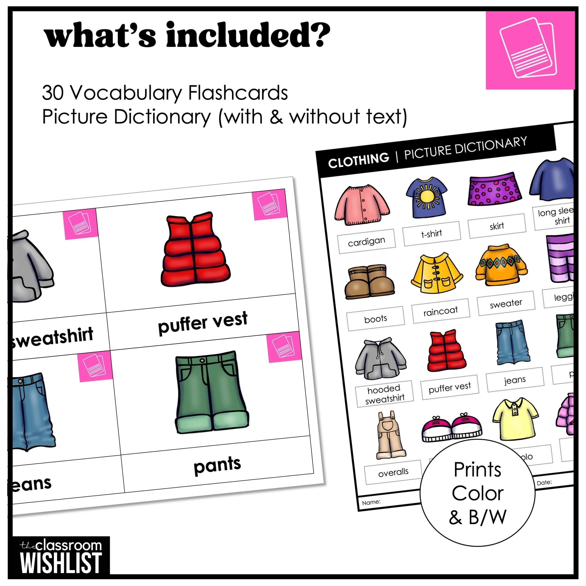 Clothes & Clothing Vocabulary English Flashcards ESL ELL