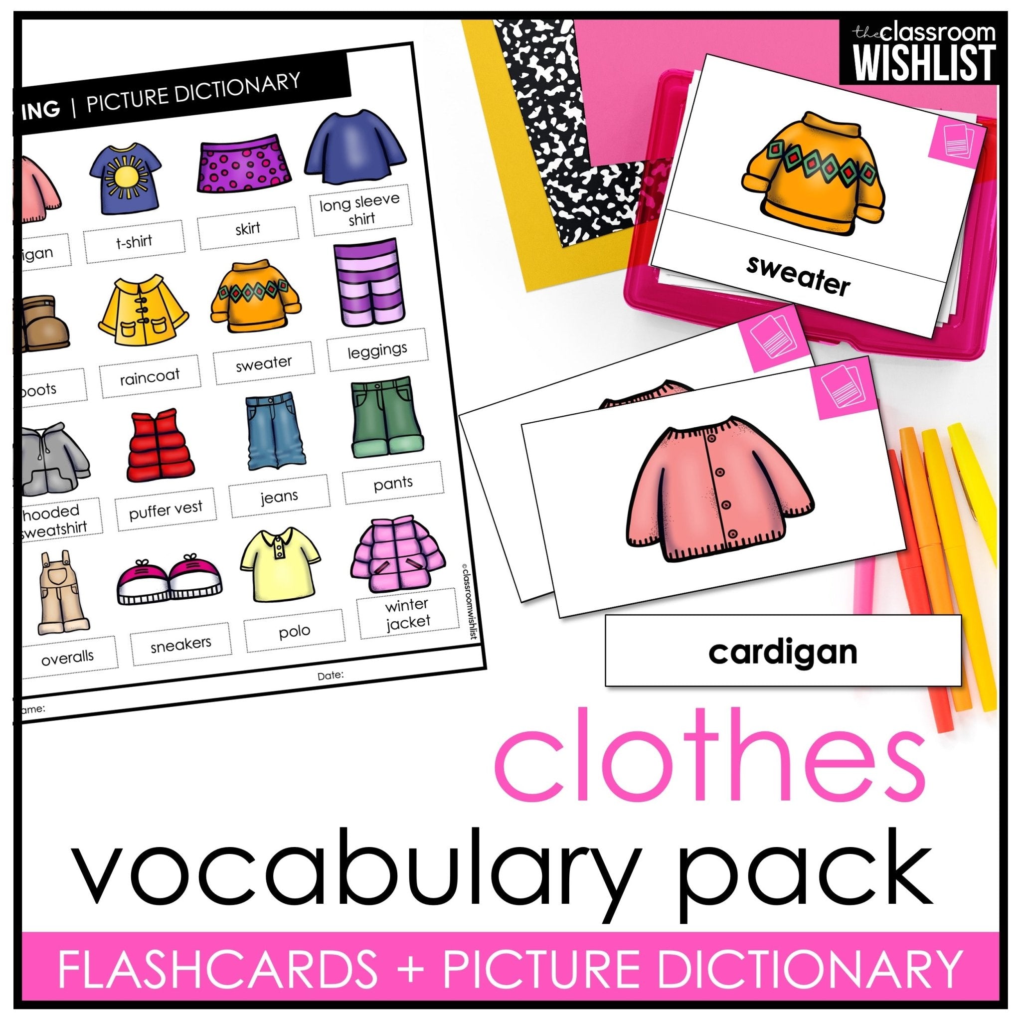 Clothes Vocabulary Pack: Flashcards & Picture Dictionary for ESL / ELL ...