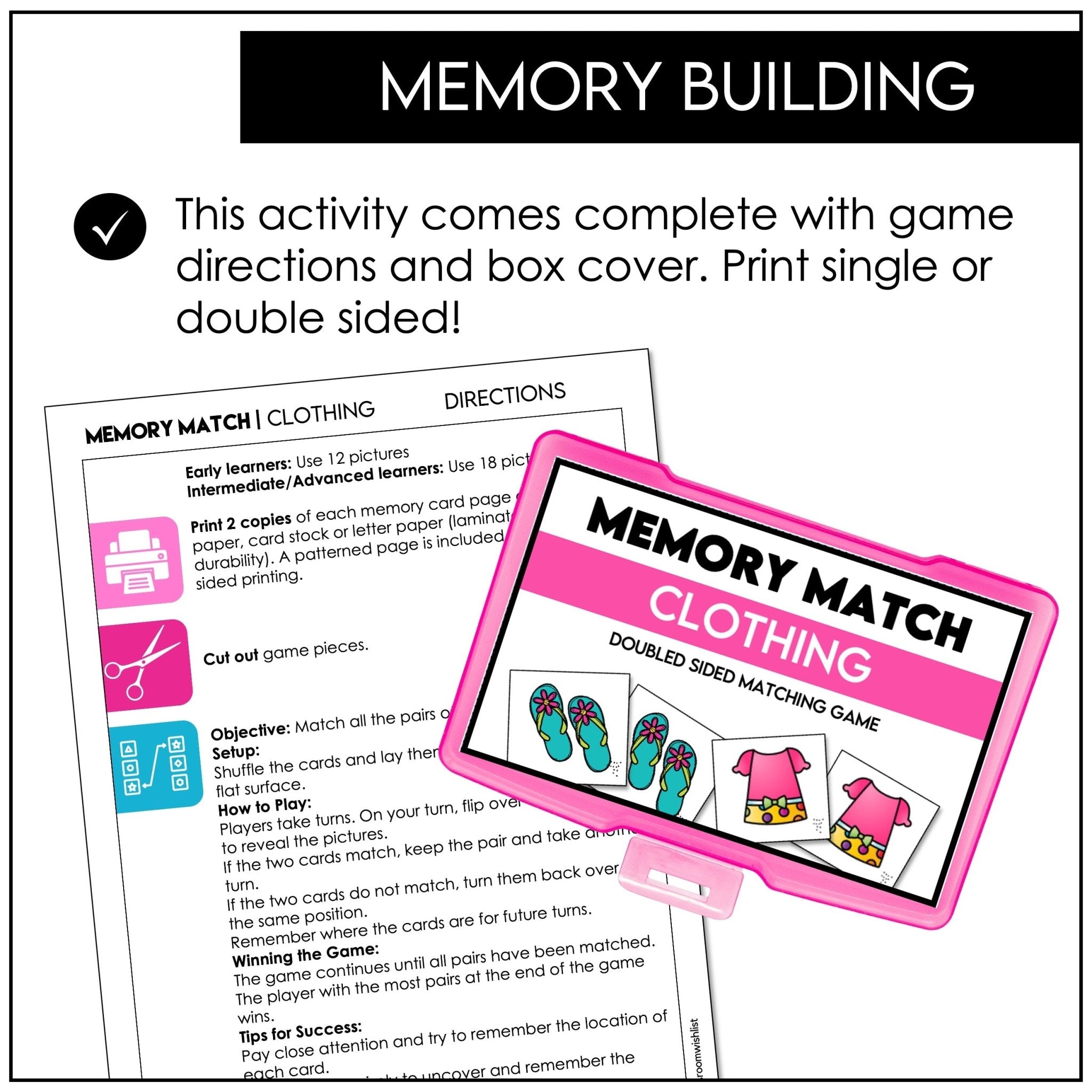Clothing Memory Game | Picture Cards | Clothes Vocabulary Matching Act ...