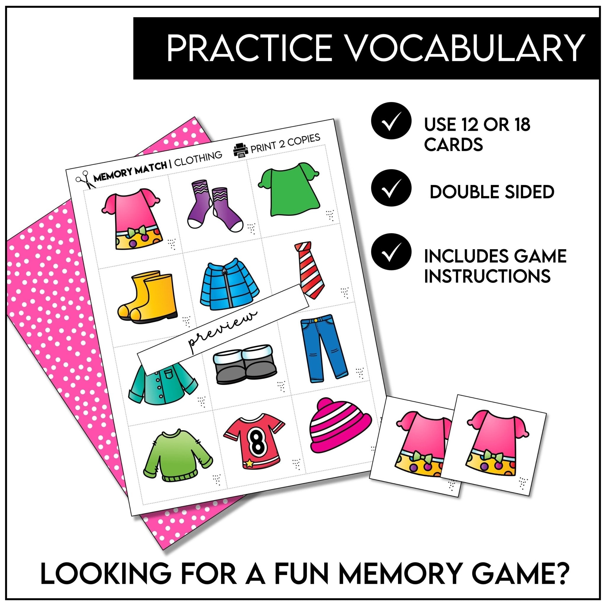 Clothing Memory Game | Picture Cards | Clothes Vocabulary Matching Act ...
