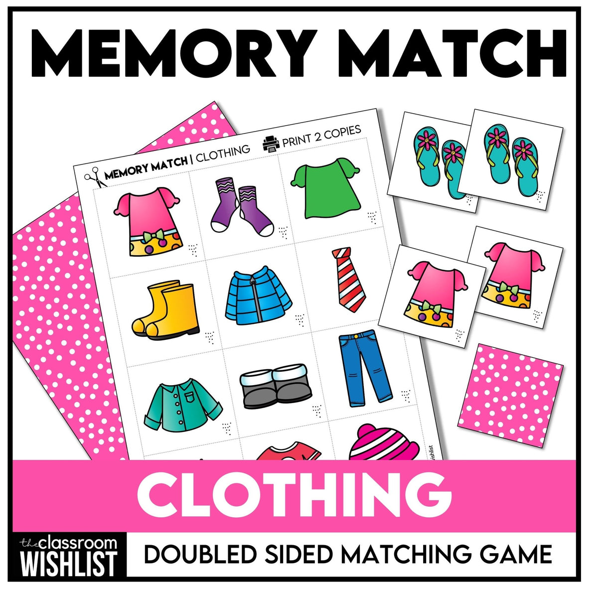 Clothing Memory Game | Picture Cards | Clothes Vocabulary Matching Act ...