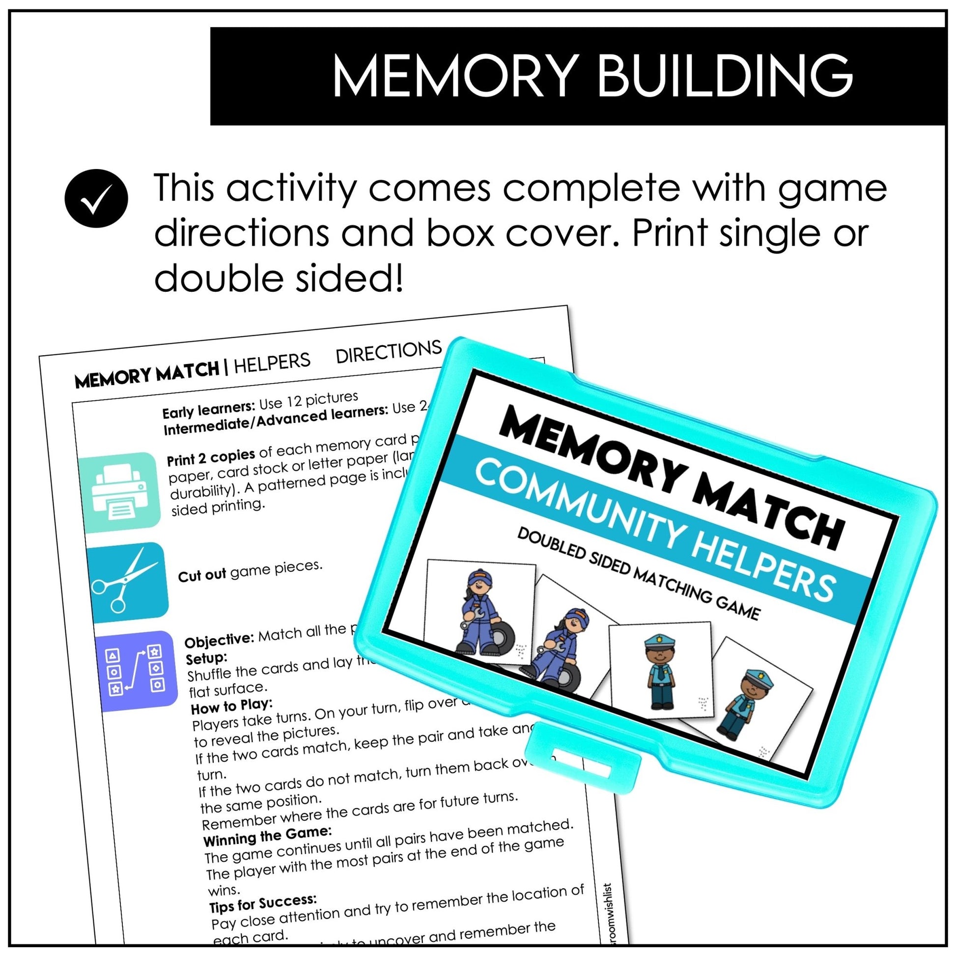 Community Helpers Memory Game | Job Vocabulary Picture Match