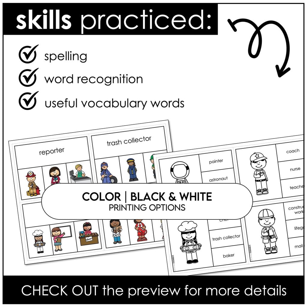 Community Helpers Vocabulary CLIP CARD activity task cards | Jobs & Ca ...