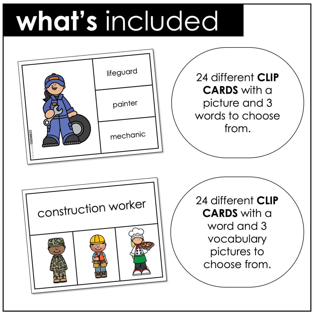 Community Helpers Vocabulary CLIP CARD activity task cards | Jobs & Ca ...