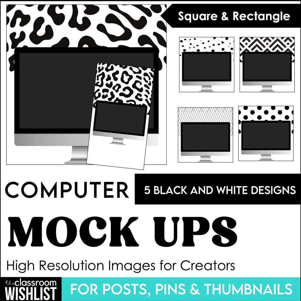COMPUTER SCREEN Mockups for Digital Resources - Black & White -Add tex ...