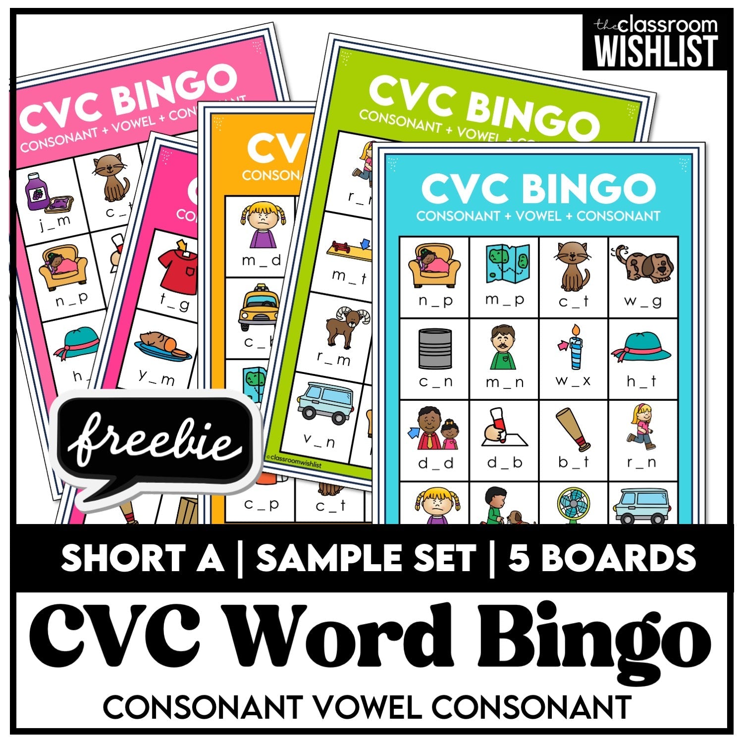 CVC Short A Bingo Game (Sample - 5 Game Boards)