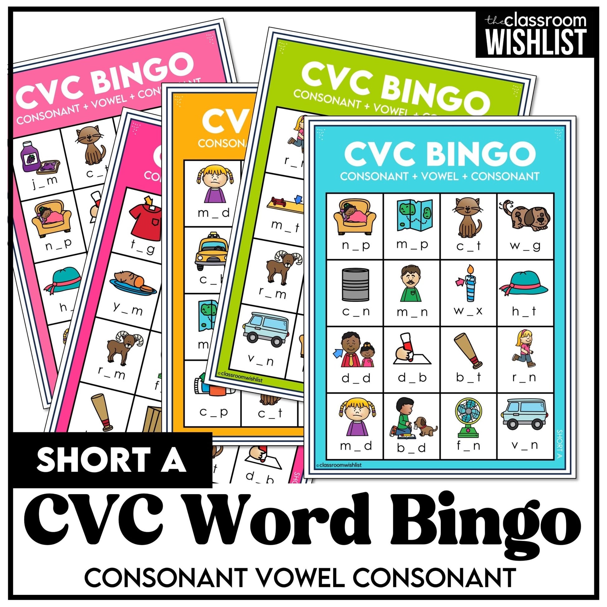 CVC Word Bingo Game - Short A - Missing Vowel Practice