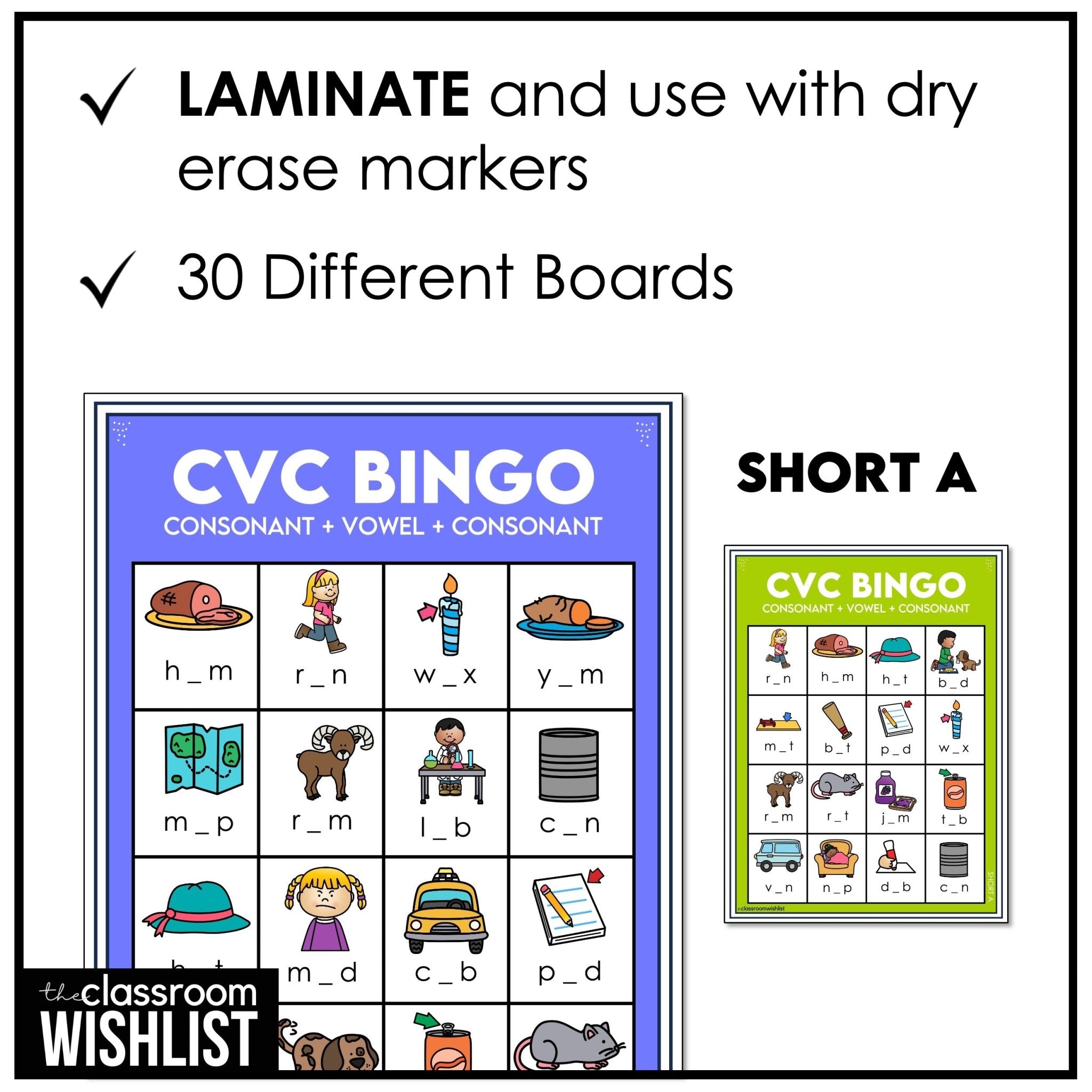 CVC Word Bingo Game - Short A - Missing Vowel Vocabulary Practice – Hot ...