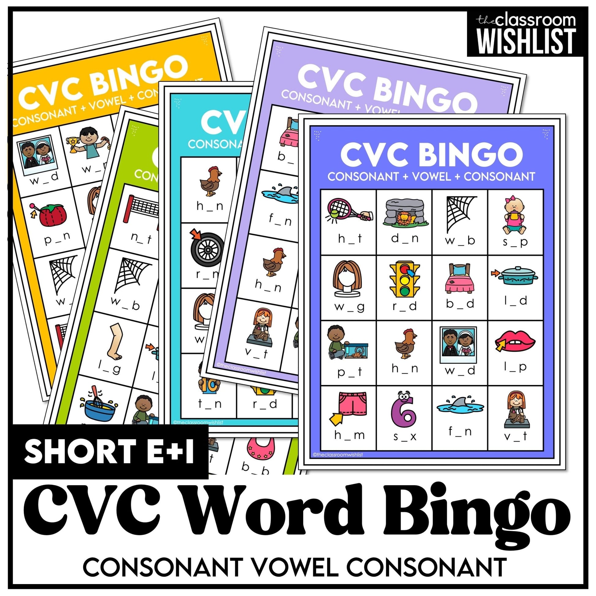 CVC Word Bingo Game - Short E & I - Missing Vowel