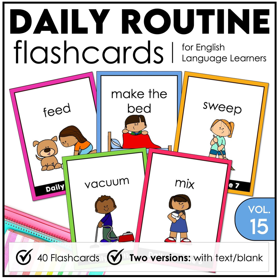 Basic Verbs & Chores Flashcards: ESL Task Cards