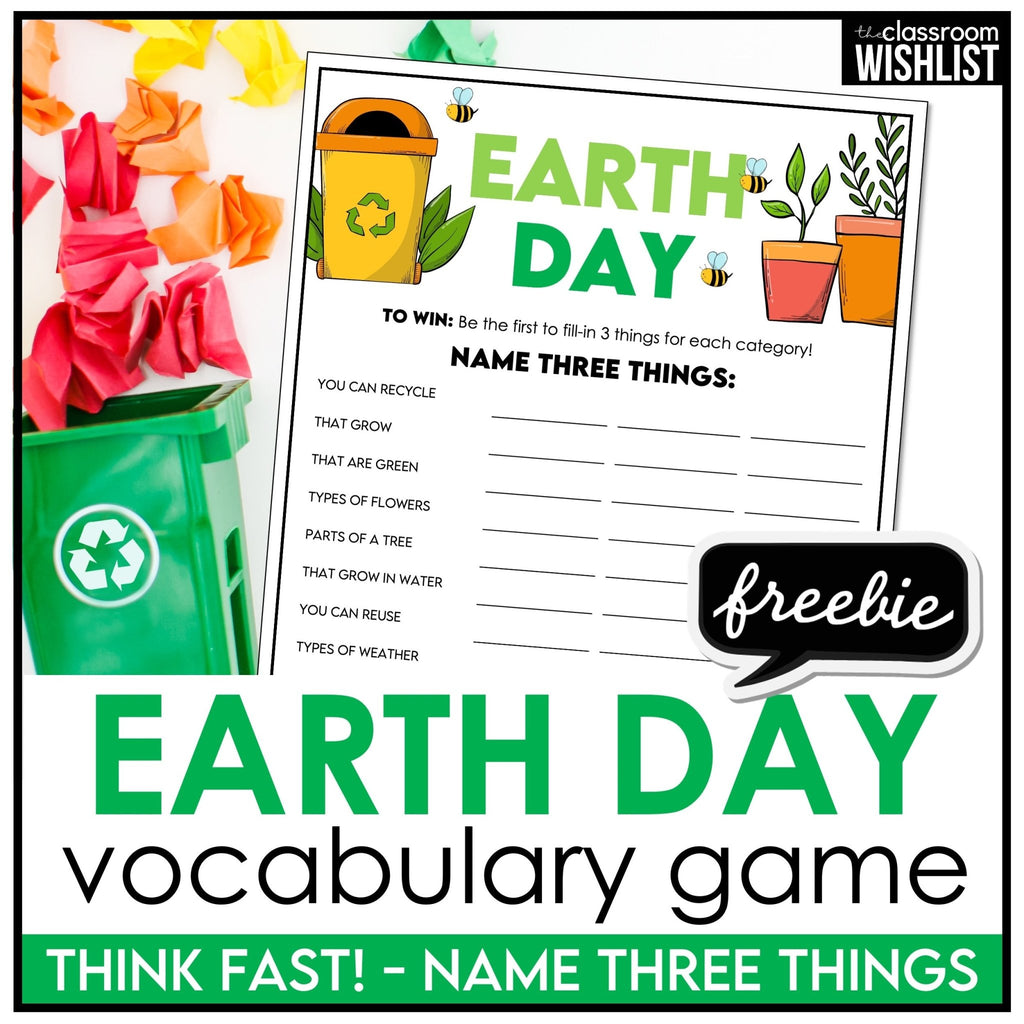 Earth Day Vocabulary Game | Name Three Things | Earth Day Freebie Acti ...