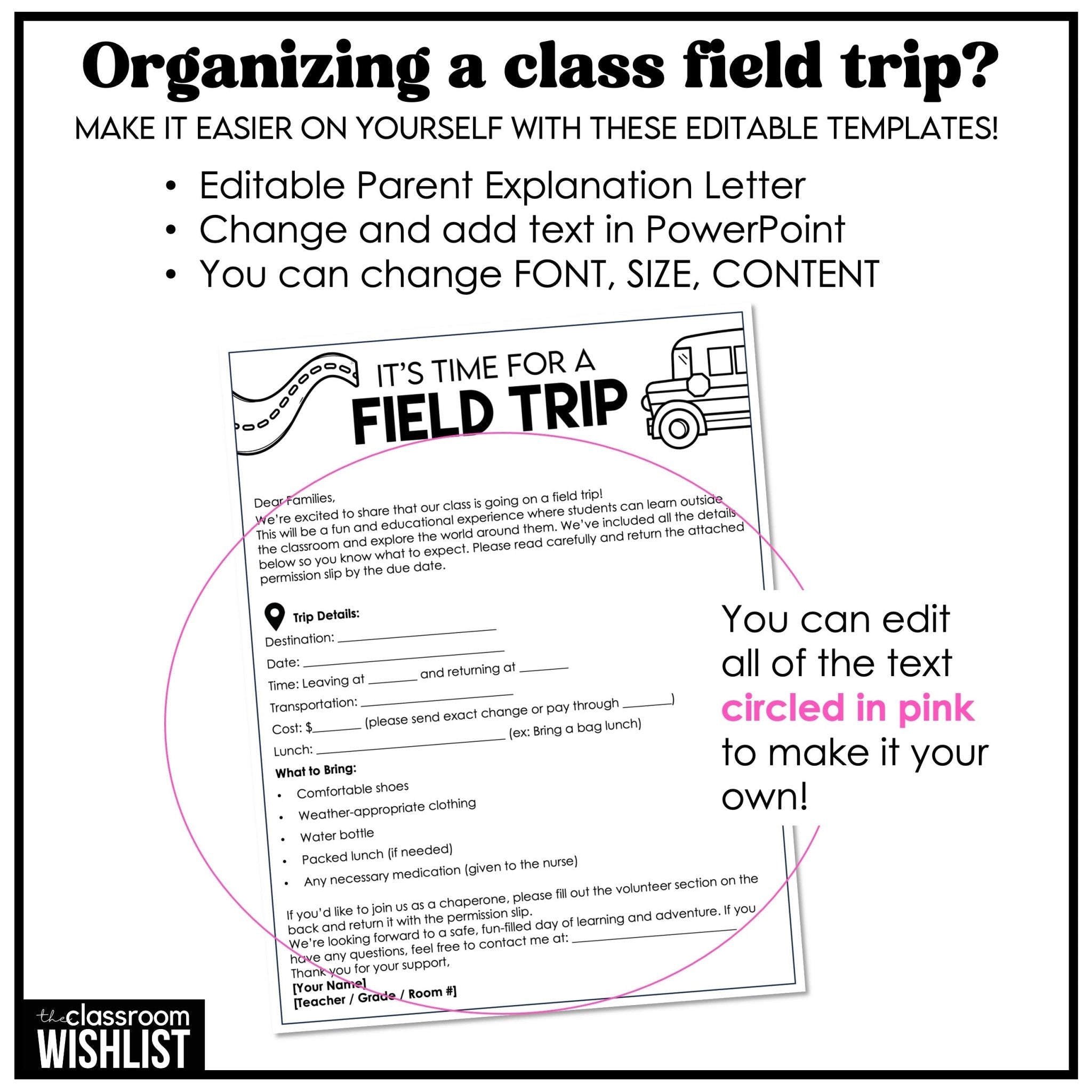 Editable Field Trip Forms | Permission Slip, Parent Letter