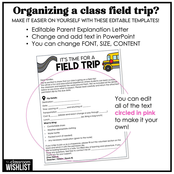Editable Field Trip Forms | Permission Slip, Parent Letter