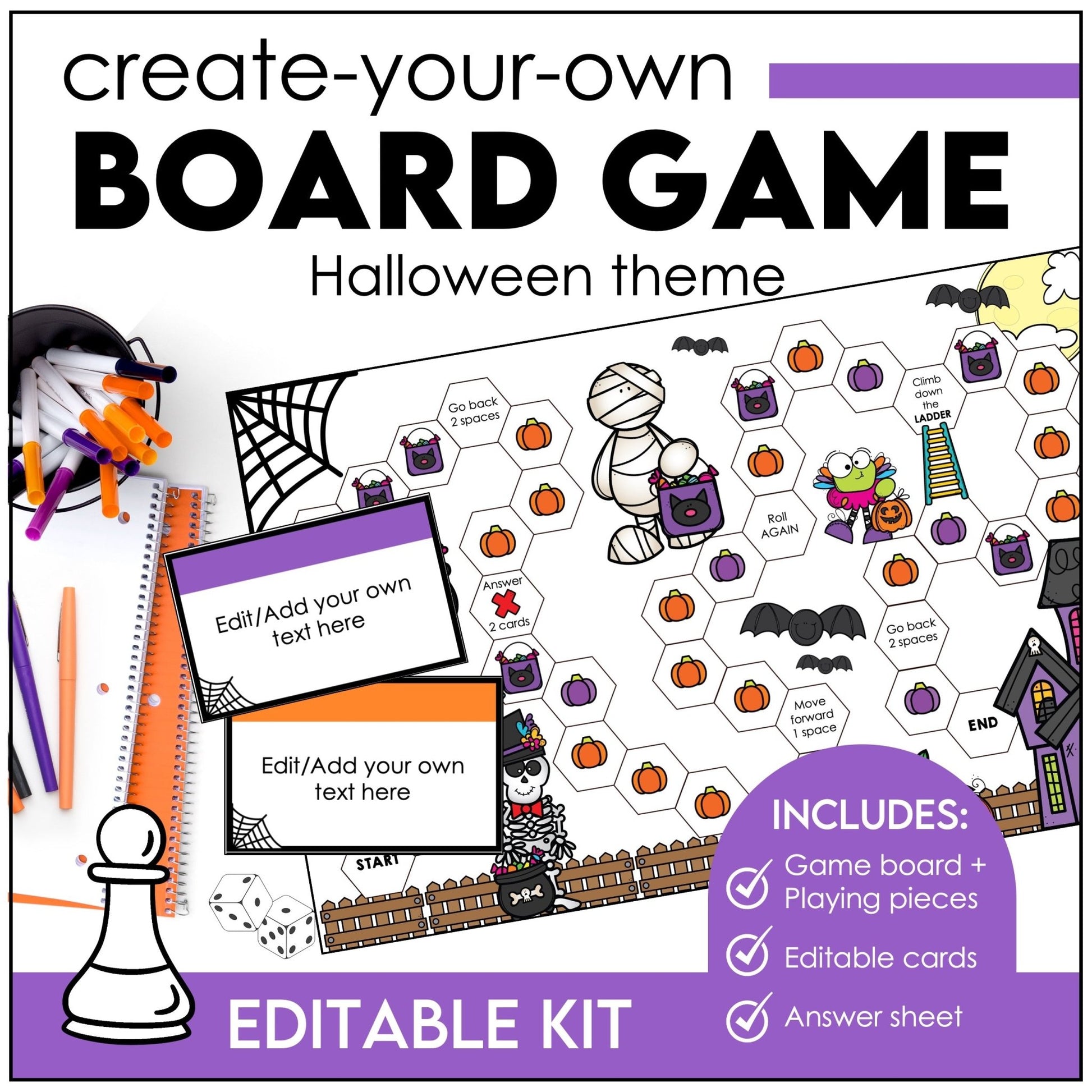 Halloween Game Board | Editable Cards for Any Subject