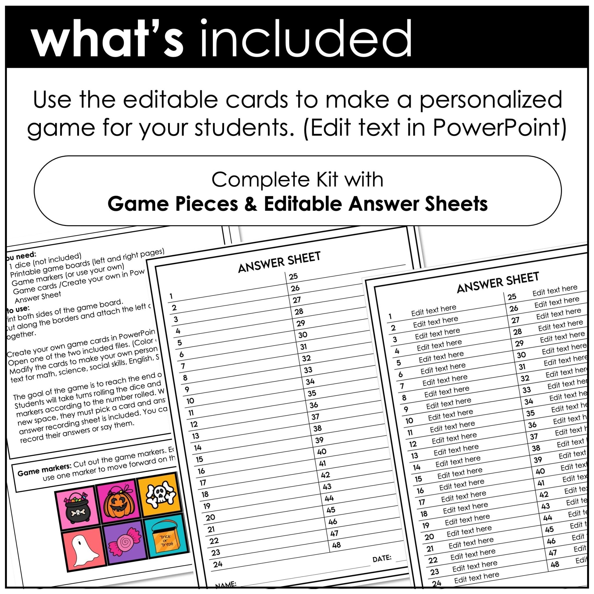 Halloween Game Board | Editable Cards for Any Subject