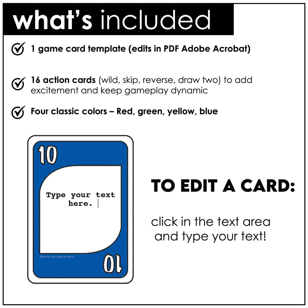 Editable UNO Style Card Game - Customizable for Any Subject