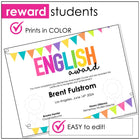 End of Year English Award Certificate - Editable Template