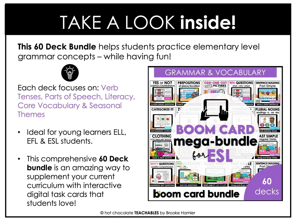 ESL Boom Card Mega Bundle | Grammar & Vocabulary (60 Decks)