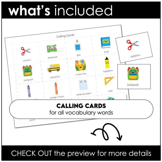 ESL Classroom Vocabulary School Supplies Bingo and Flashcard