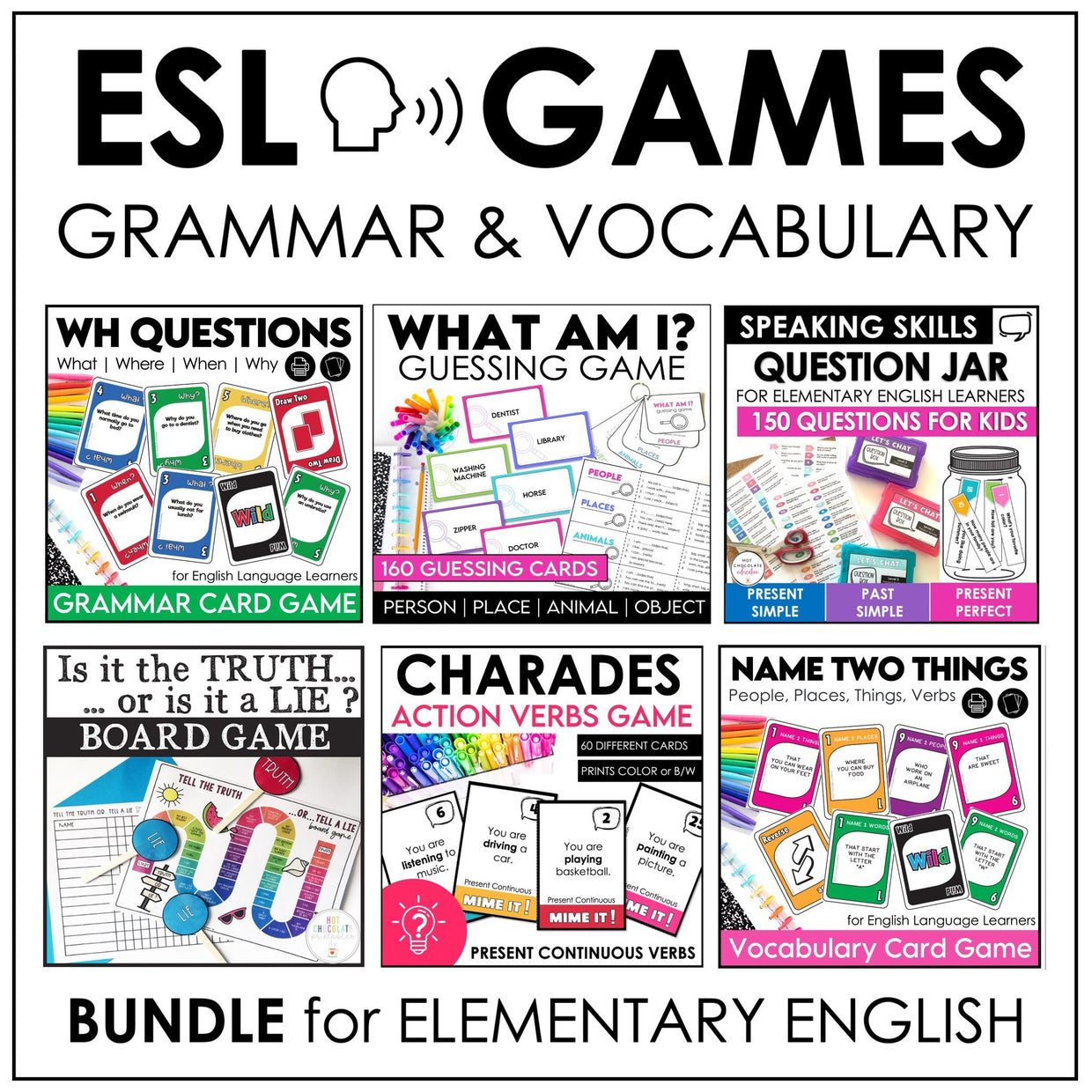 Elementary ESL Games Bundle: Grammar & Vocabulary Building
