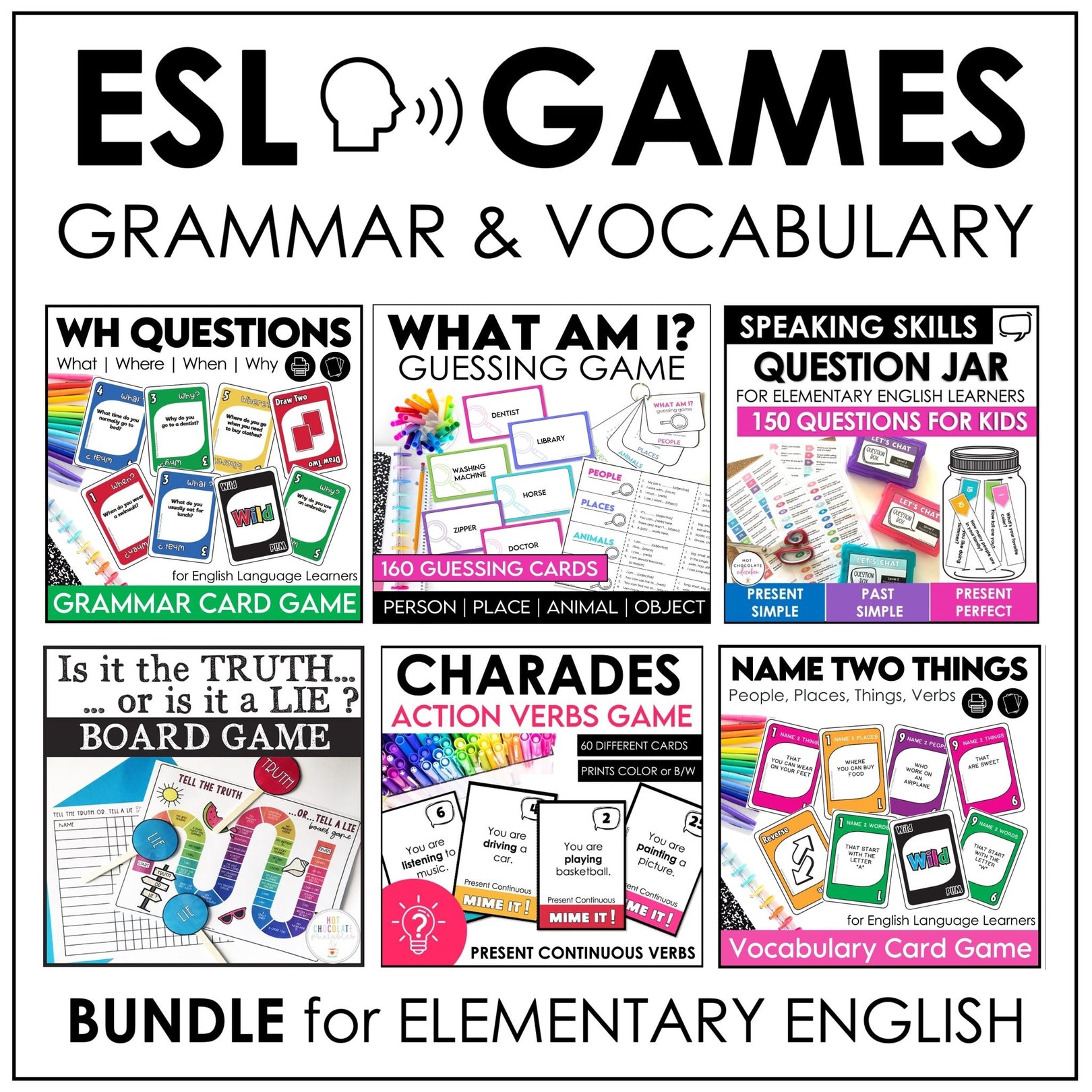 Elementary ESL Games Bundle: Grammar & Vocabulary Building