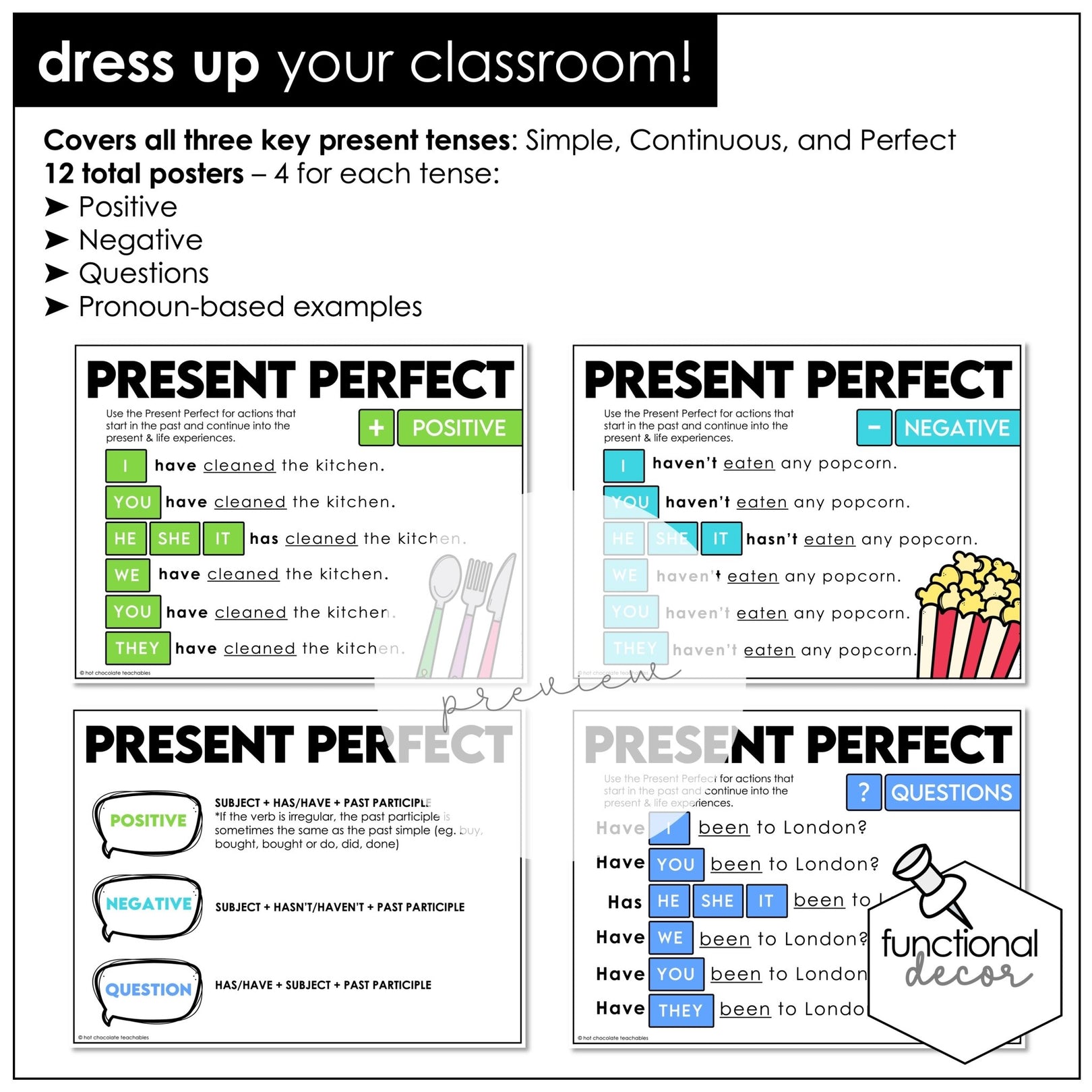 Present Tenses Grammar Posters: Simple, Continuous, Perfect