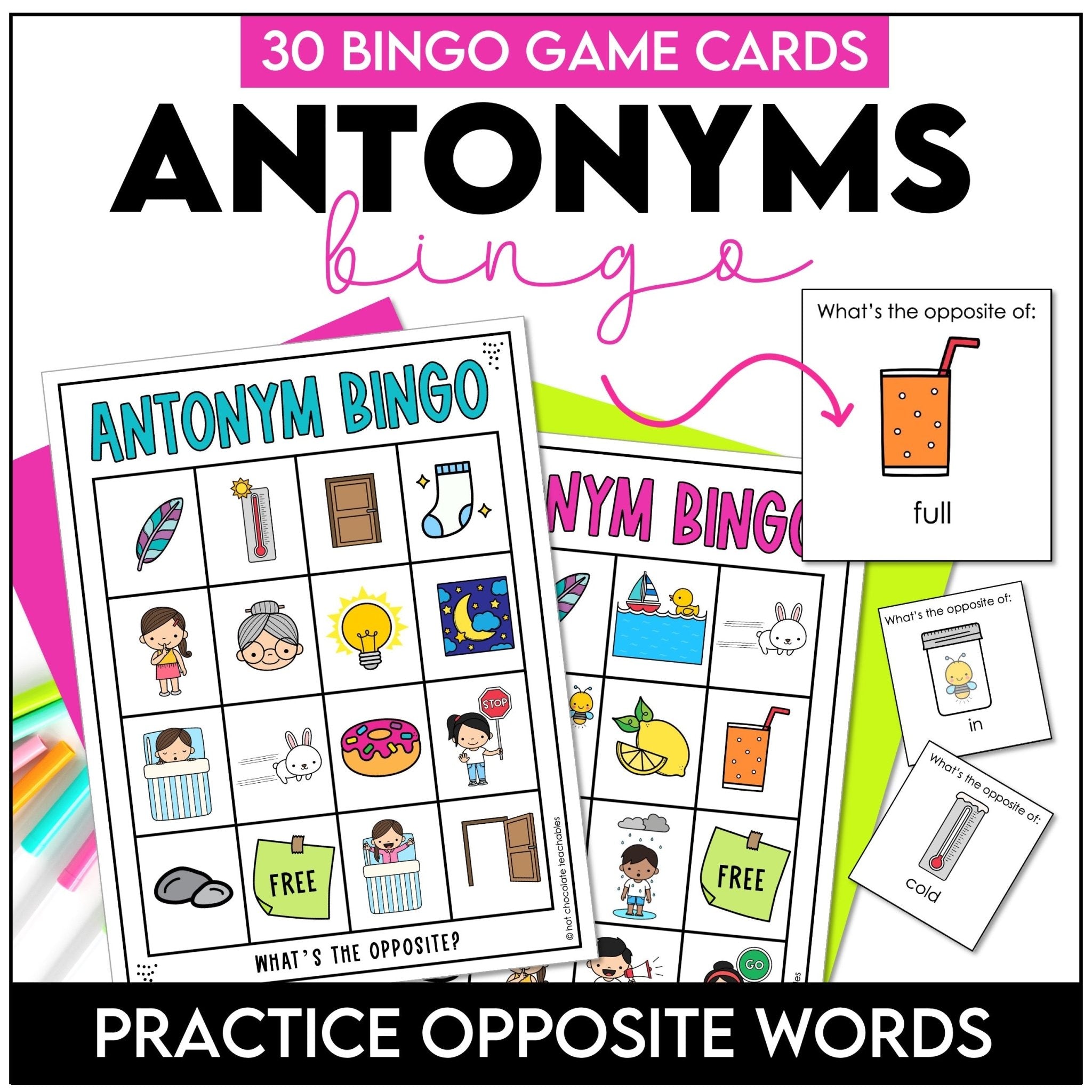 Opposite Words Printable Bingo Game - Antonyms