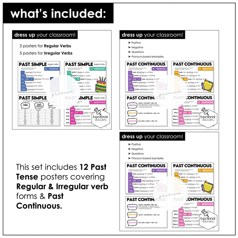 ESL Verb Conjugation Posters BUNDLE: Present & Past Tenses
