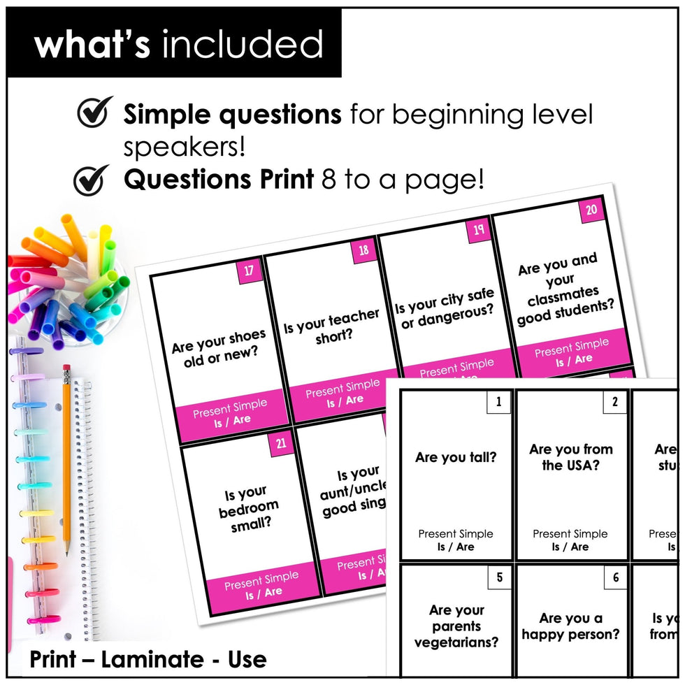 ESL Conversation Cards - Questions in Present Simple Tense