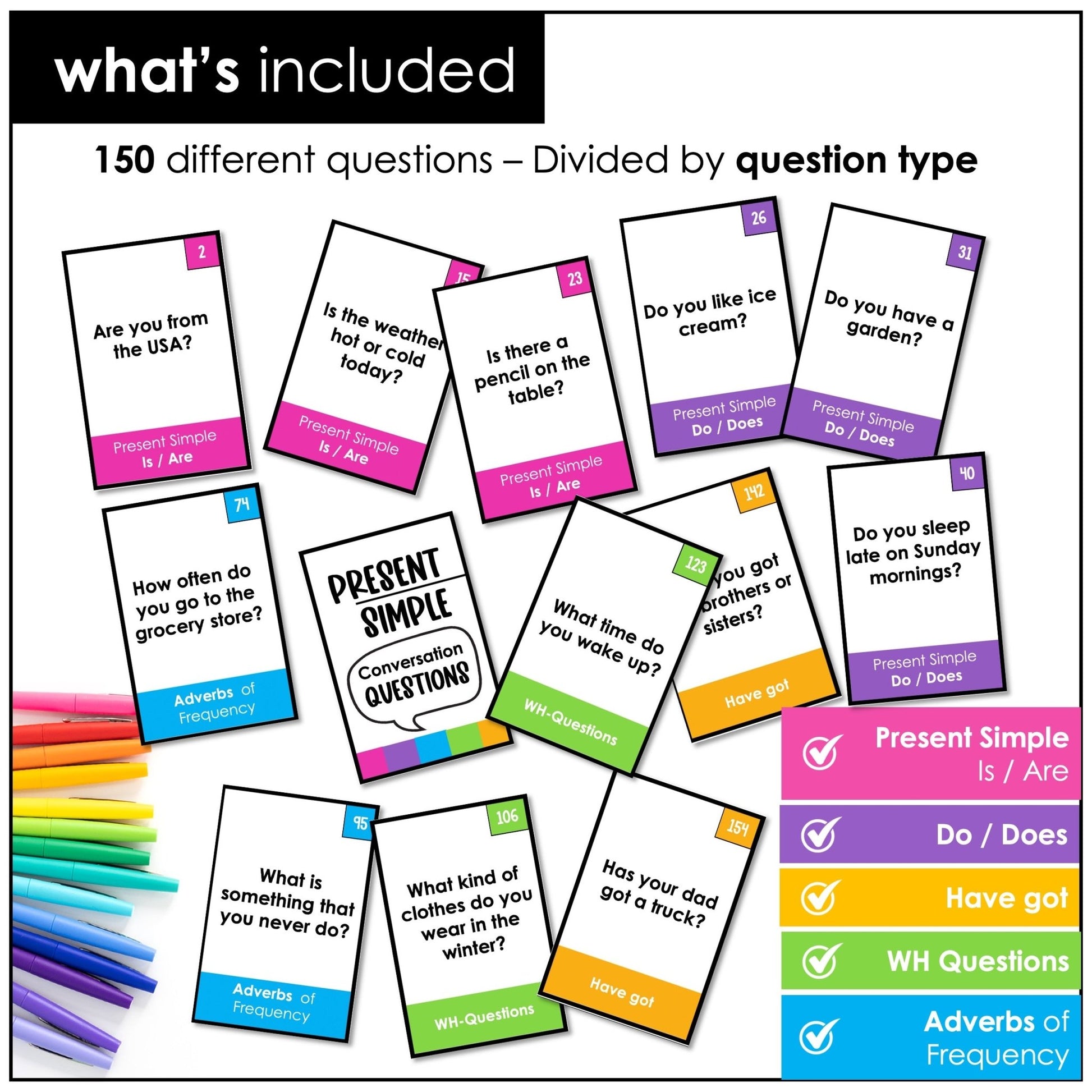 ESL Conversation Cards - Questions in Present Simple Tense