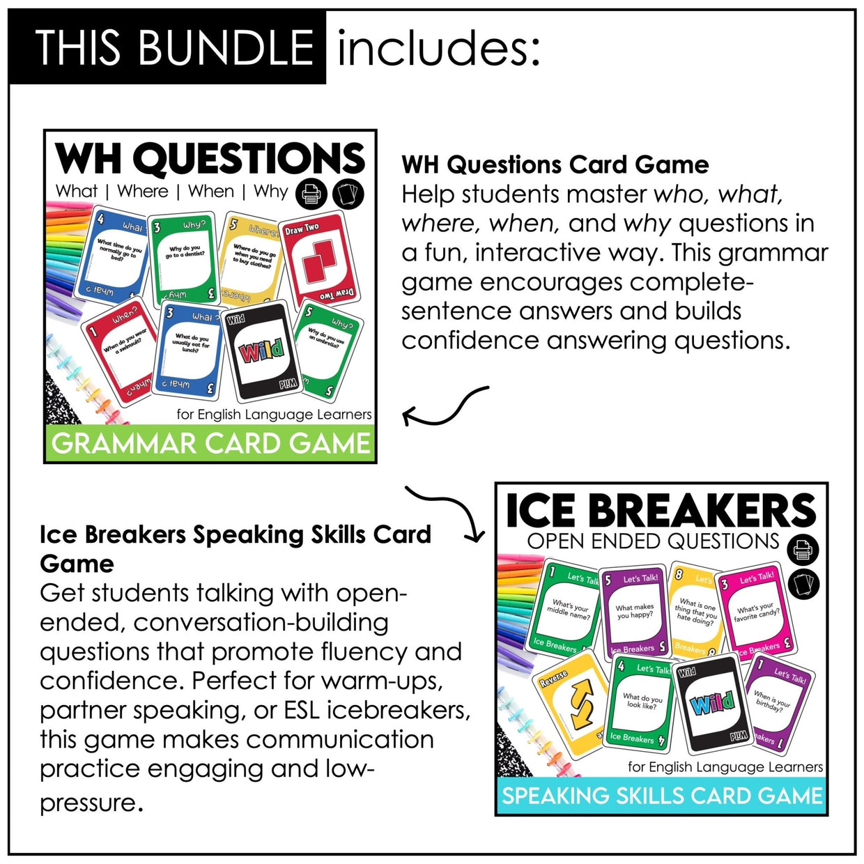 ESL Speaking Card Games Bundle | Conversation Prompt Games
