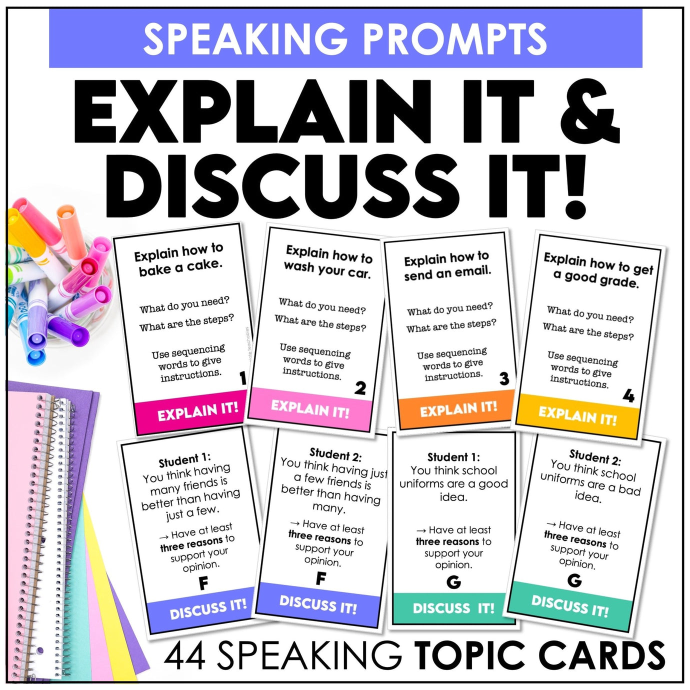 ESL Speaking Topic Prompts - Explain and Discuss Cards