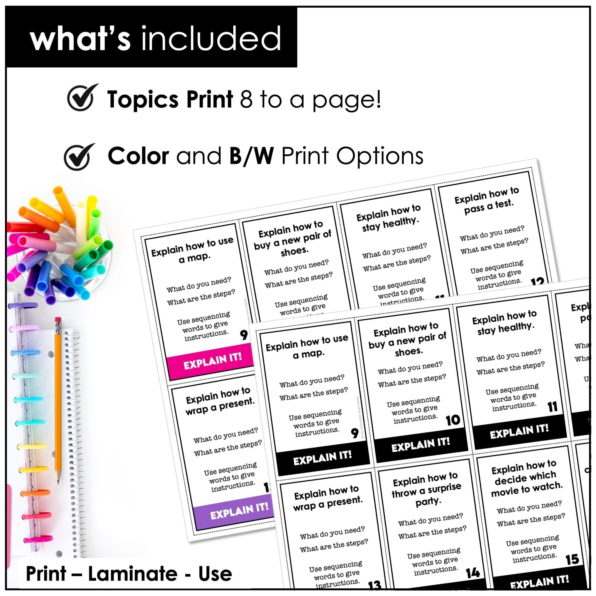 ESL Speaking Topic Prompts - Explain and Discuss Cards