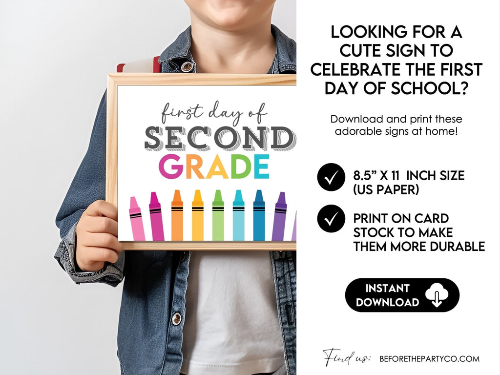 First Day Day of SECOND Grade, Back to School School Signs for 2nd Gra ...
