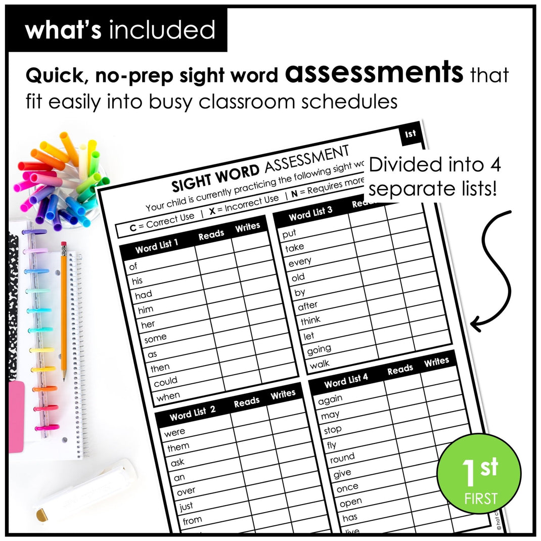 Dolch Sight Word Assessment + Progress Monitoring