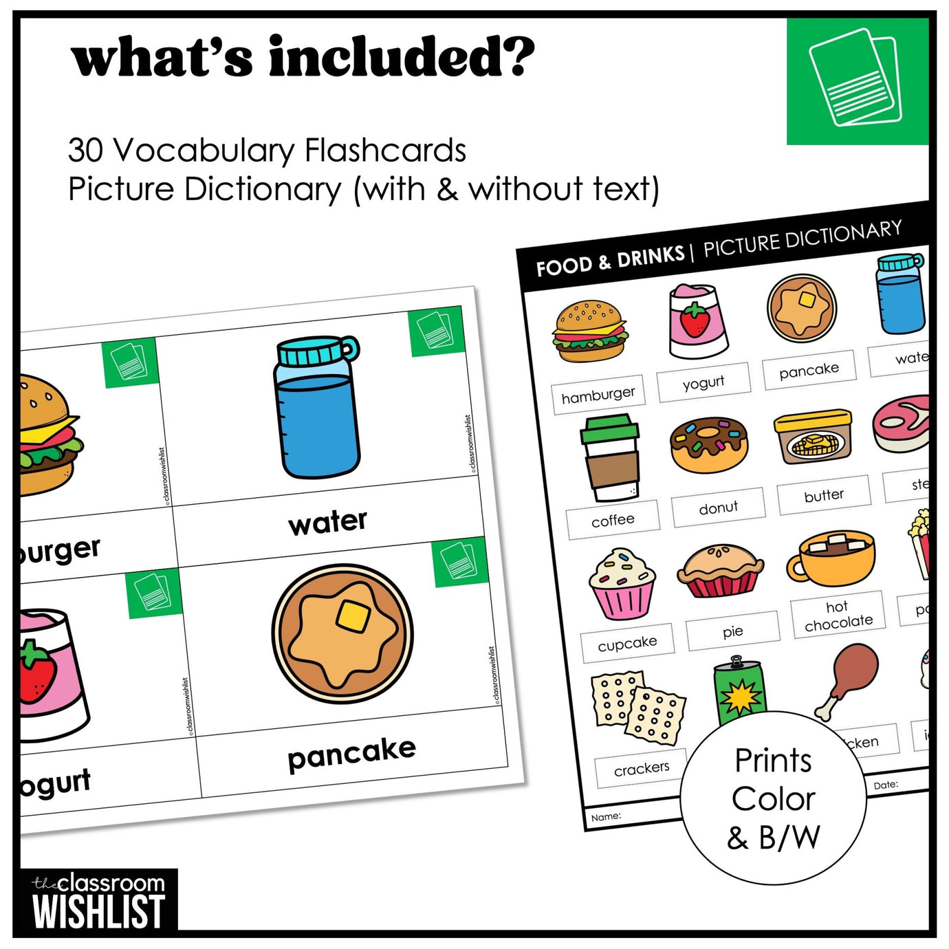 Food & Drinks Vocabulary Building ESL Flashcard Pack
