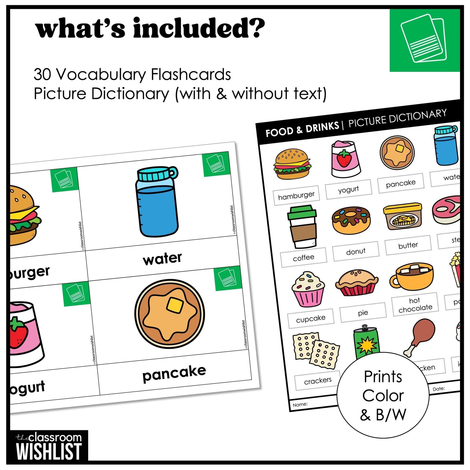 Food & Drinks Vocabulary Building ESL Flashcard Pack