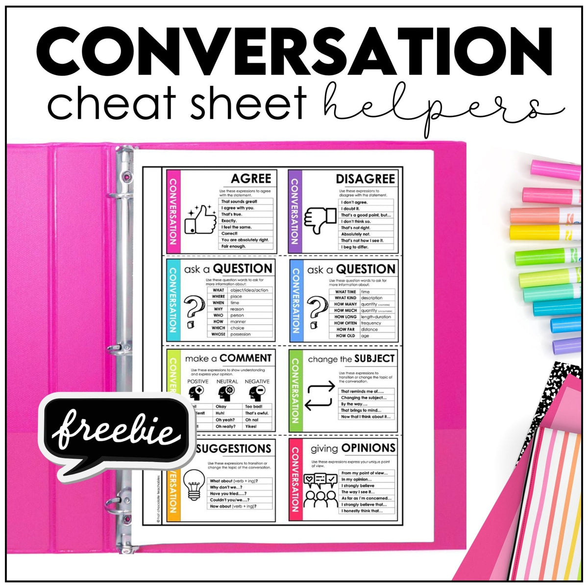 FREE Conversation Prompt Helper - ESL Speaking Cheat Sheet