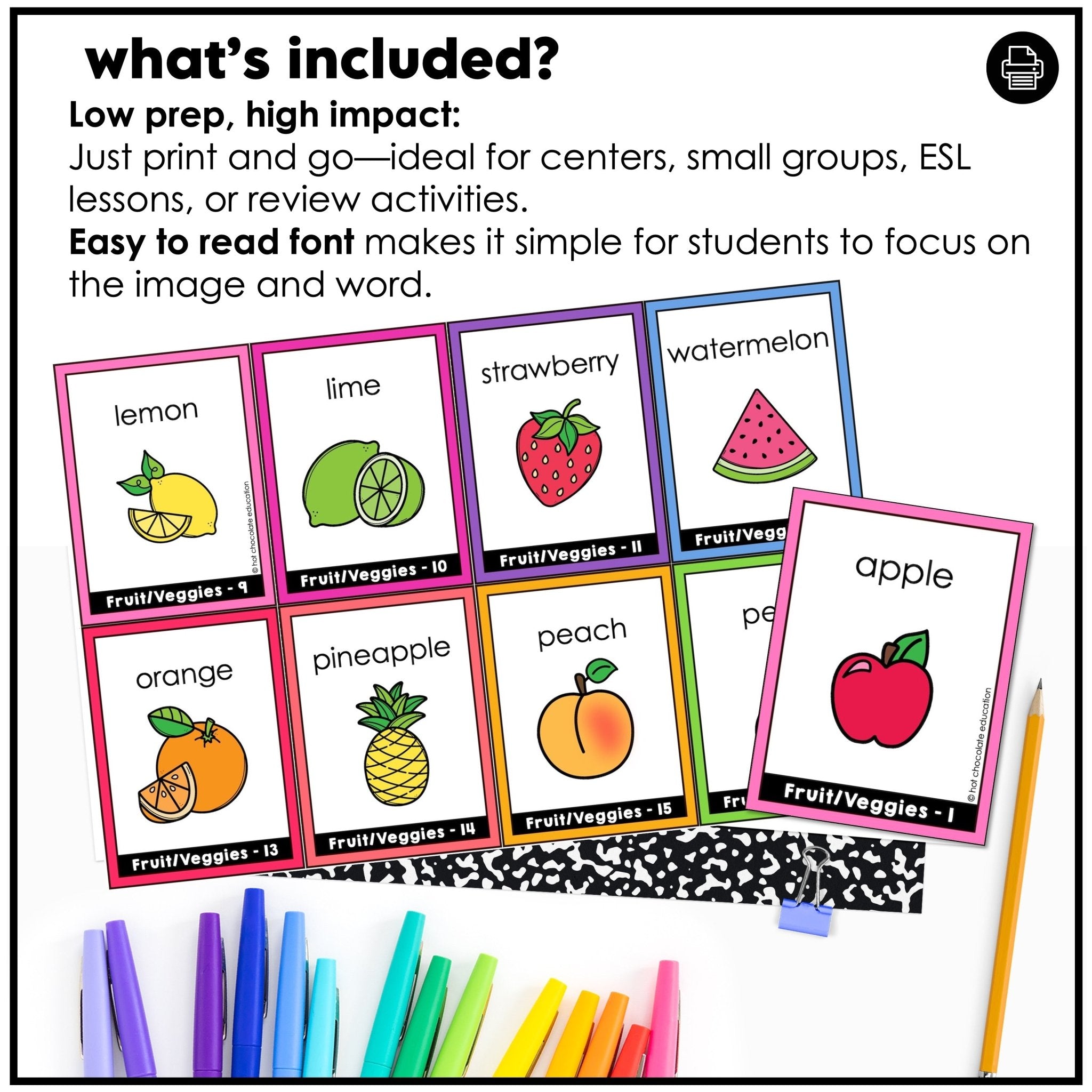 Fruit & Vegetable Vocabulary Flashcards | ESL Task Cards
