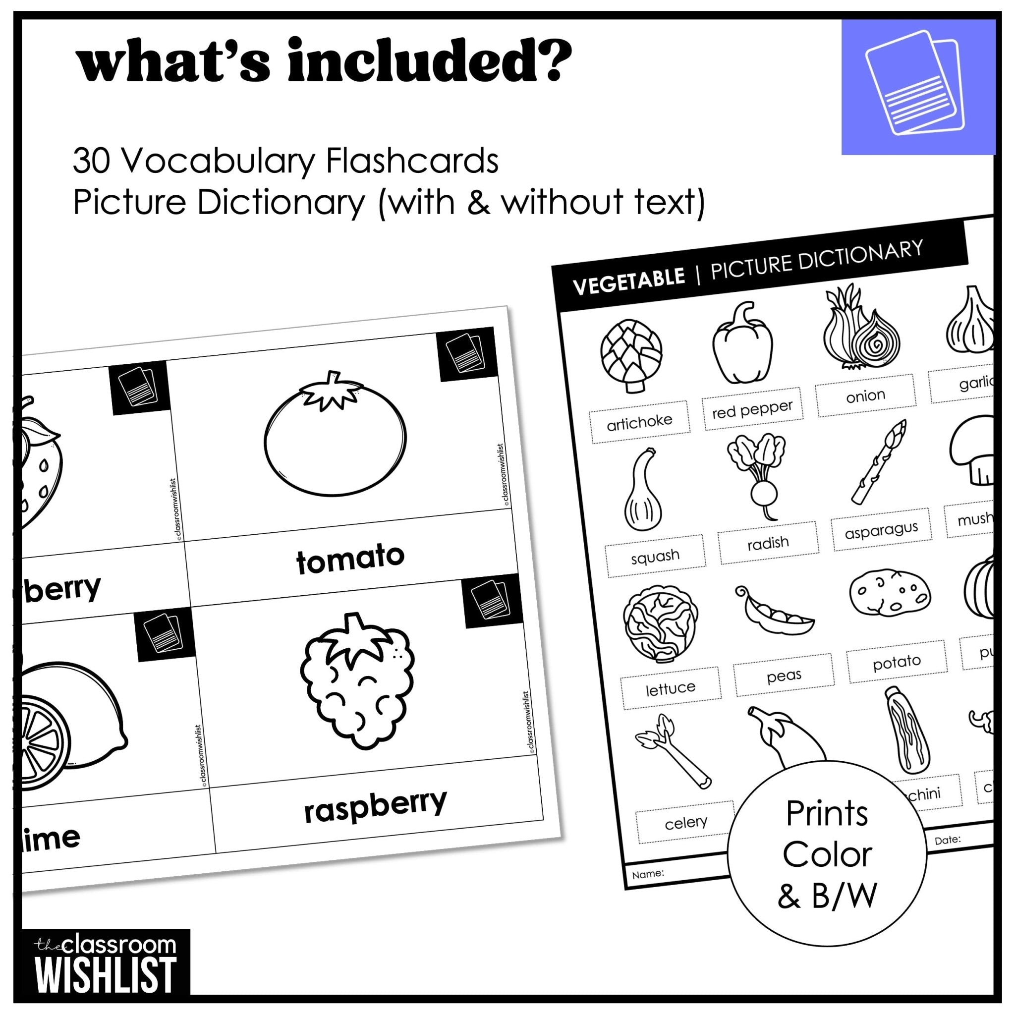Fruit & Vegetable Vocabulary Pack: Flashcards & Picture Dictionary ESL ...