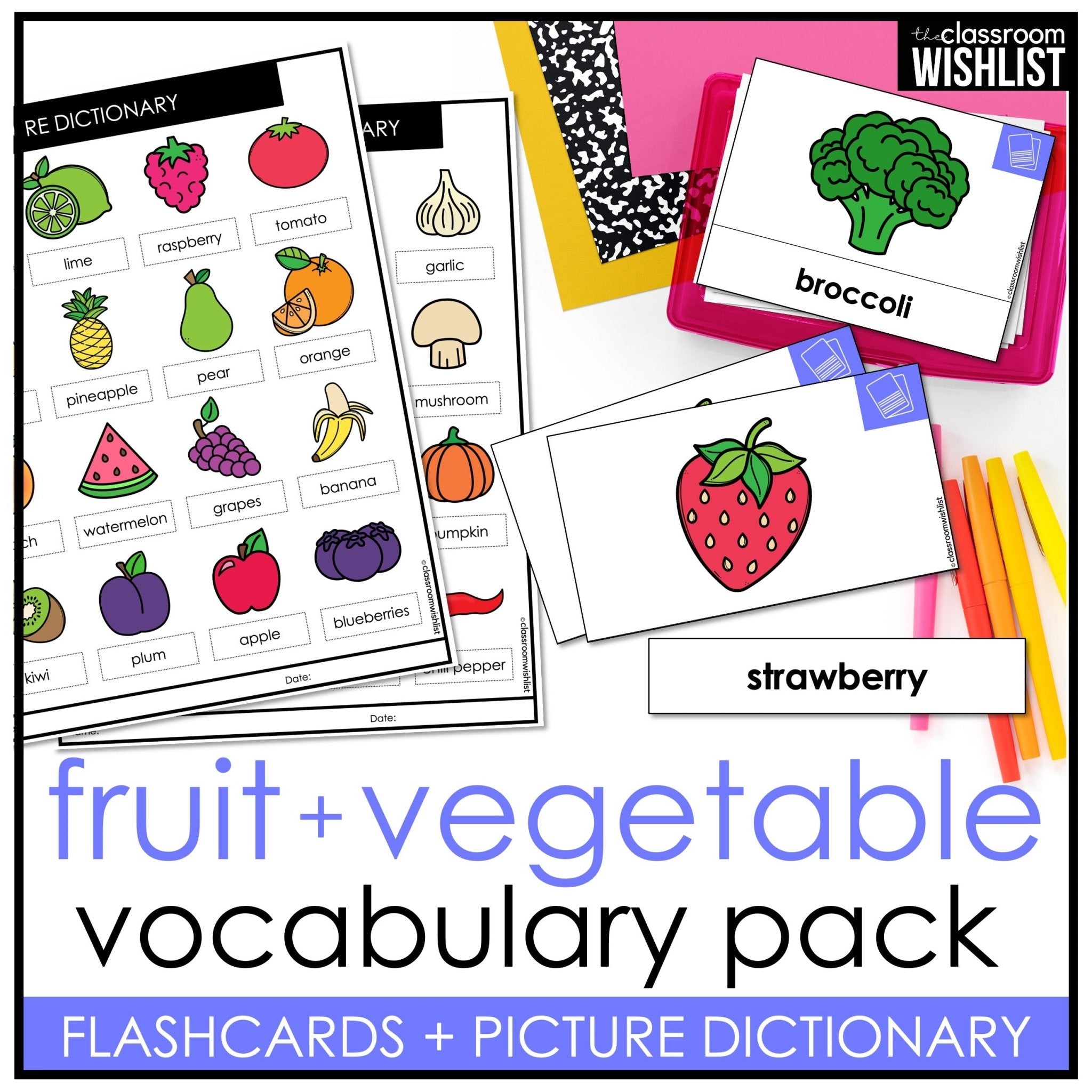 Fruit & Vegetable Vocabulary Pack: Flashcards & Picture Dictionary ESL ...