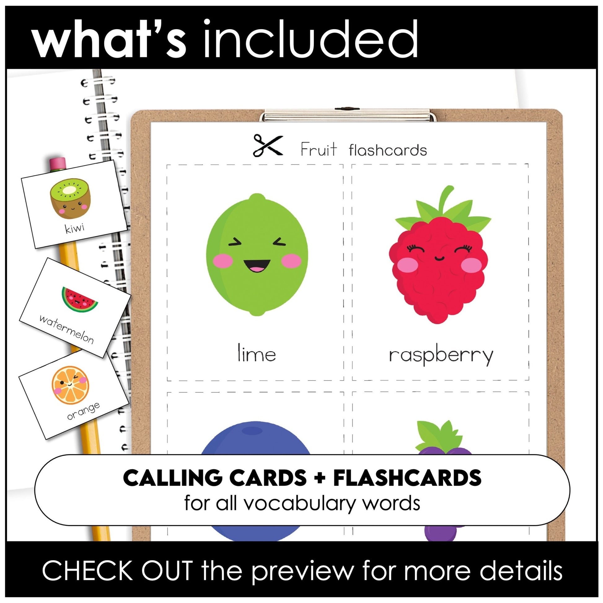 Fruit Vocabulary Bingo Game + Flashcards