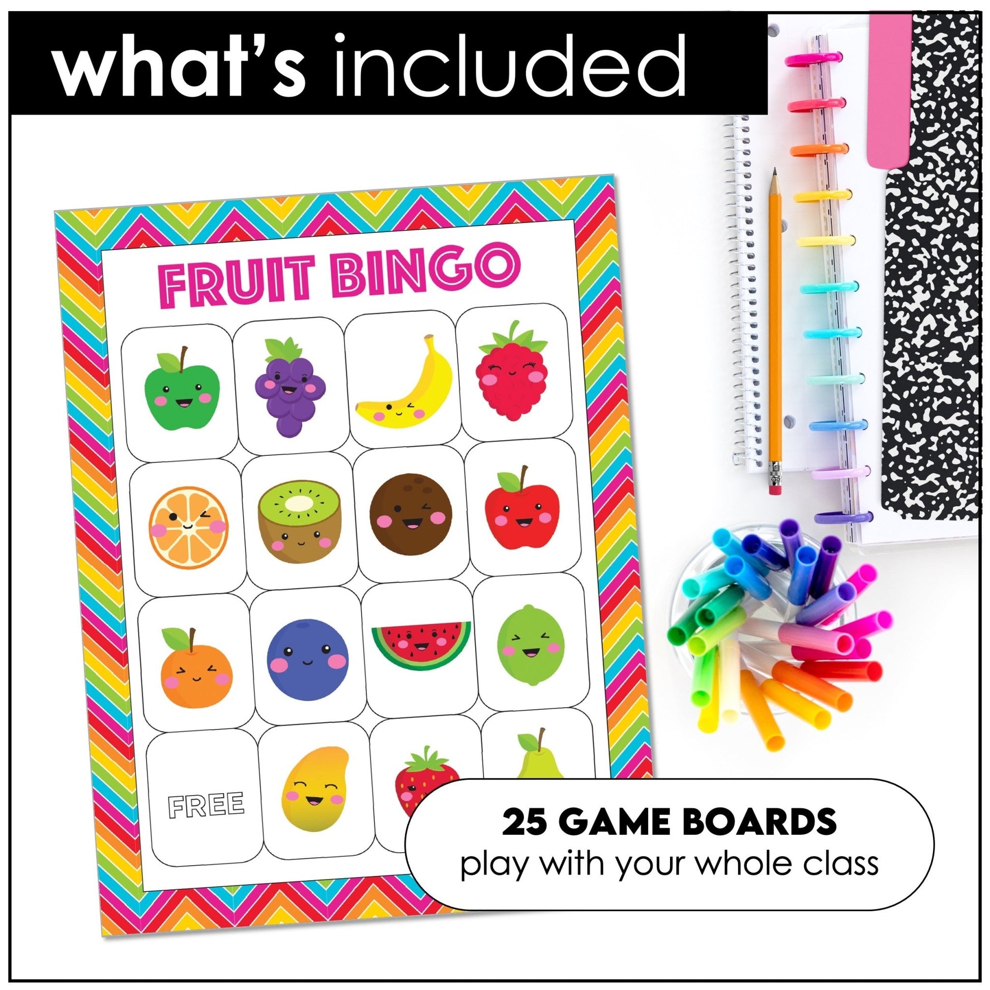 Fruit Vocabulary Bingo Game + Flashcards