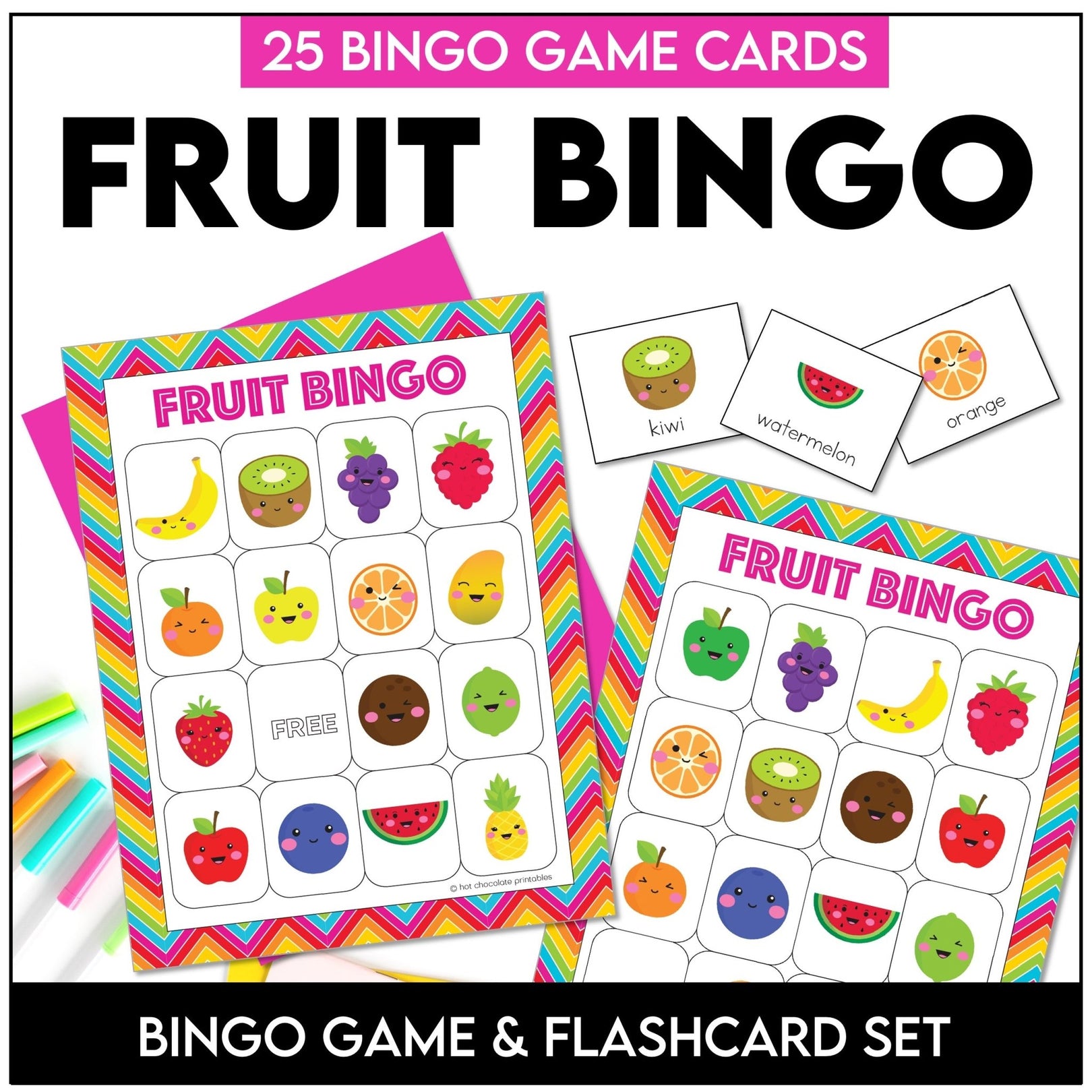 Fruit Vocabulary Bingo Game + Flashcards