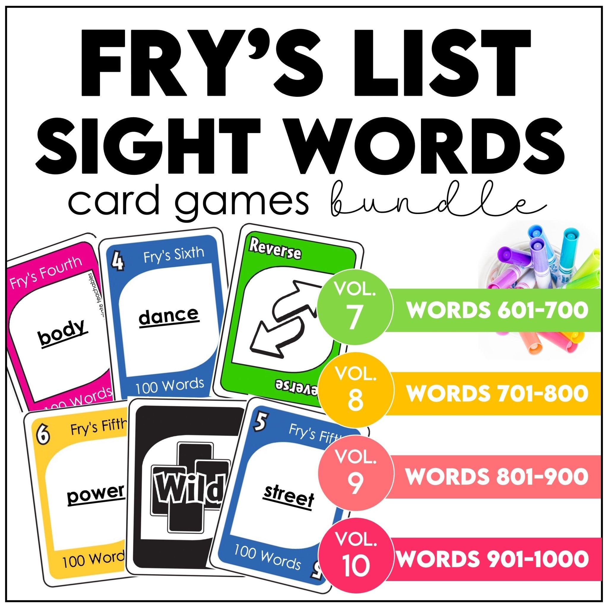 Fry Sight Words Card Games Bundle 601–1000