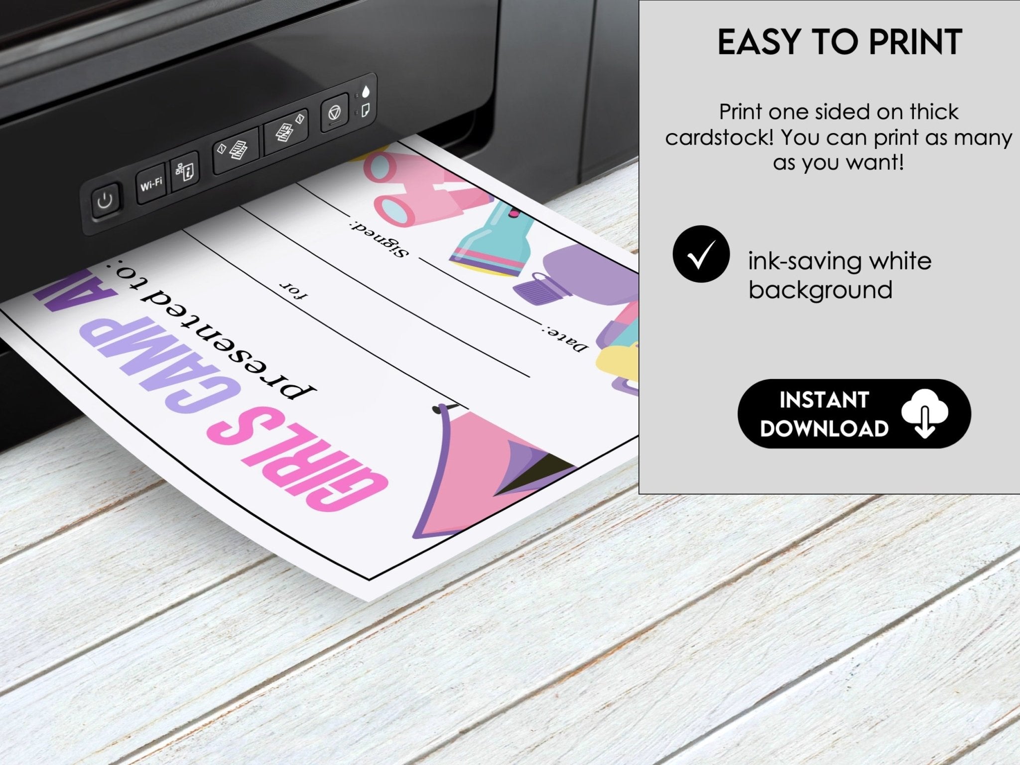 Girls Camp Awards, Summer Camp Certificate for Kids, Printable Certifi ...