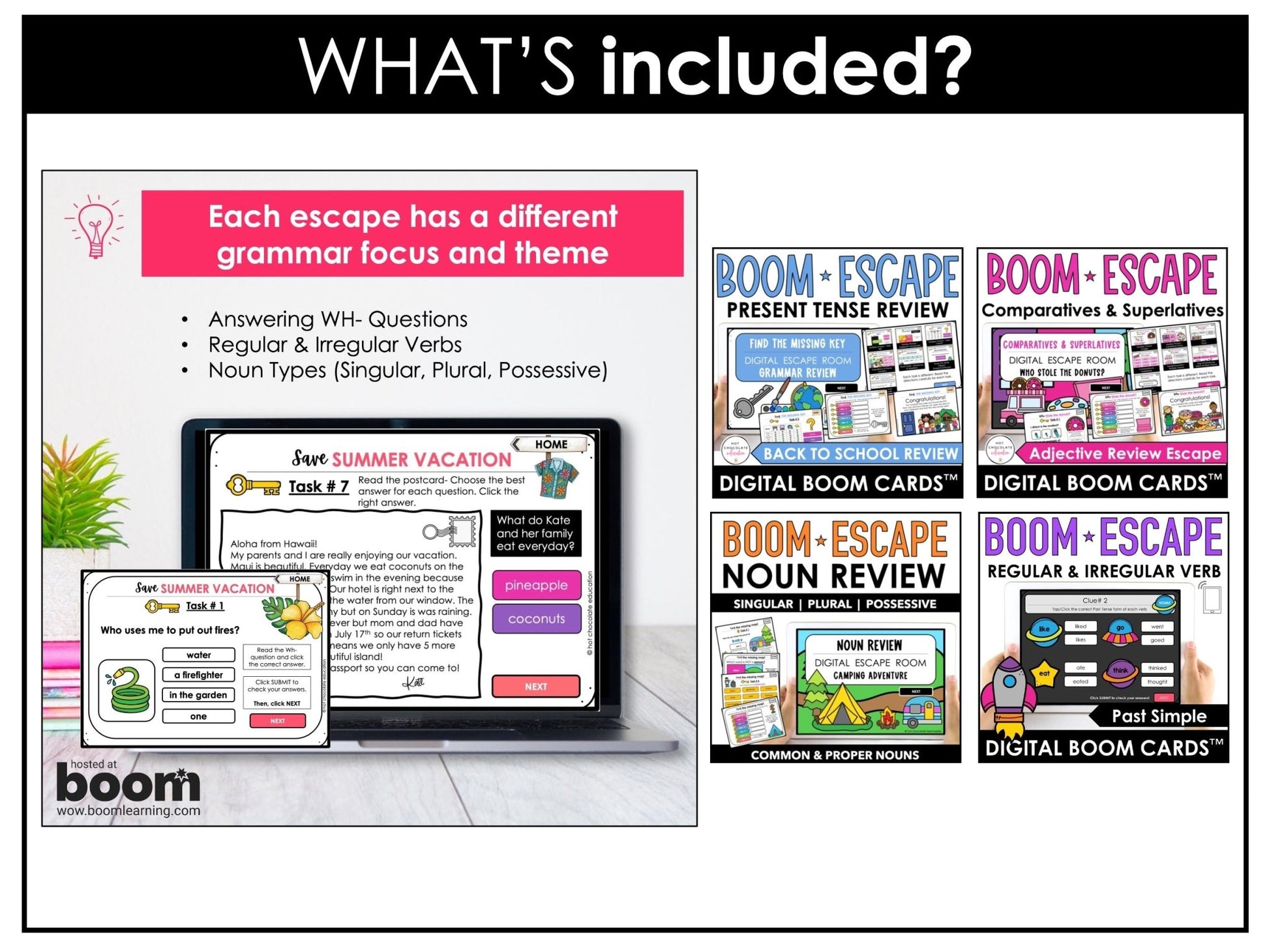 Grammar Escape Activities | Boom Card Bundle for ESL