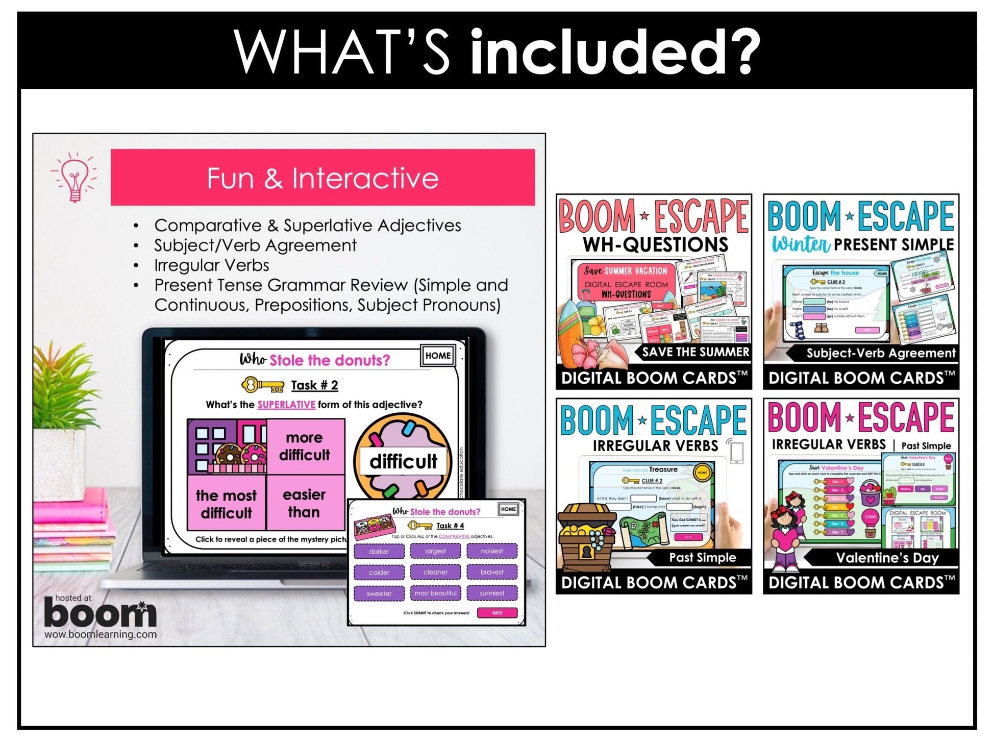 Grammar Escape Activities | Boom Card Bundle for ESL