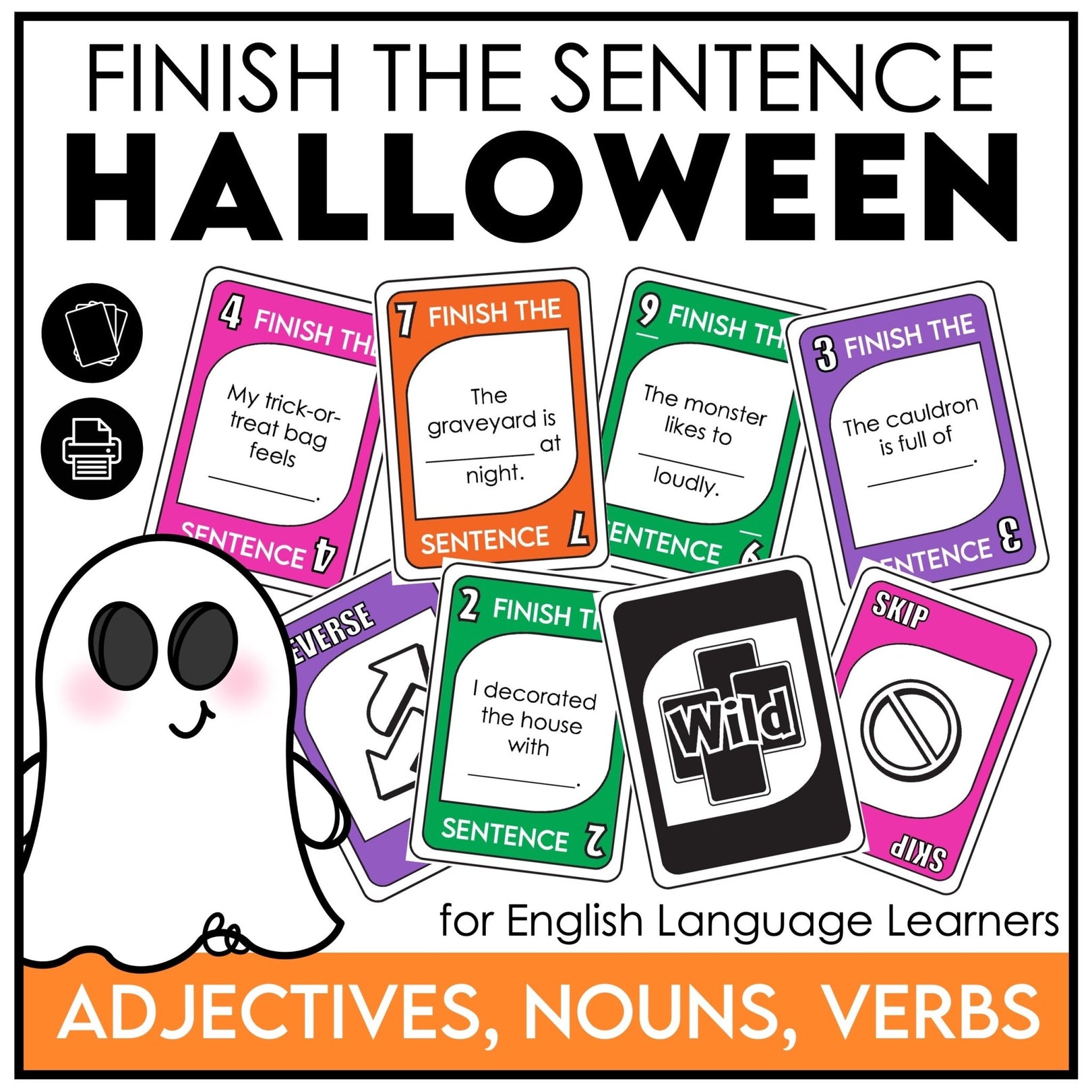 Halloween Finish the Sentence Game | ESL Grammar Activity