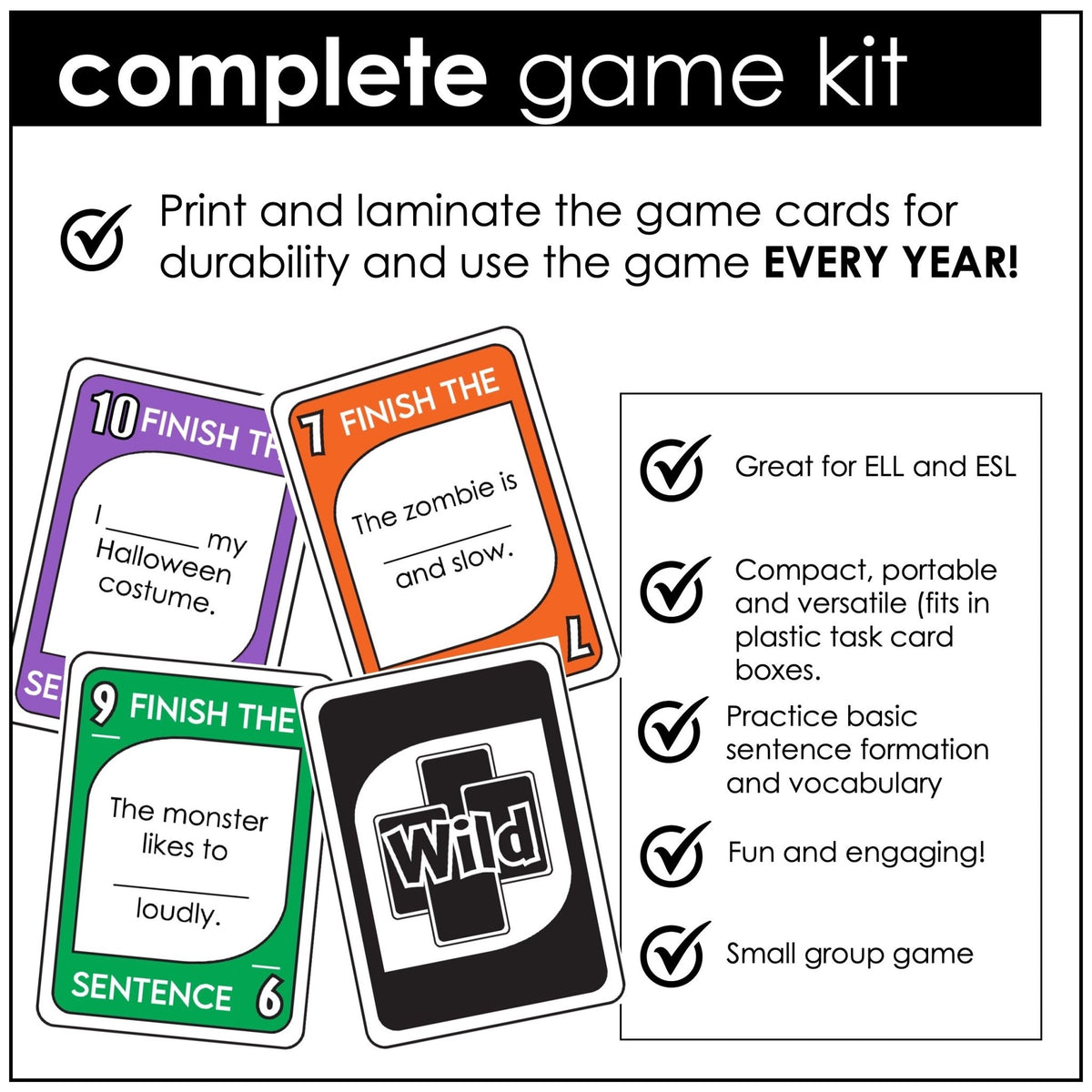 Halloween Finish the Sentence Game | ESL Grammar Activity